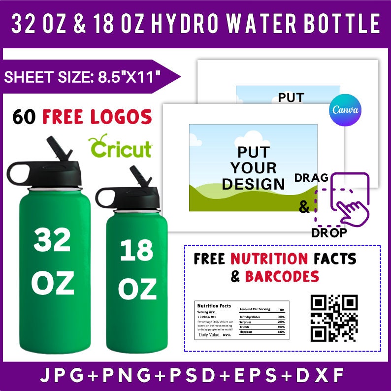 18oz-32oz Hydro Water Bottle Template, Tumbler Template Svg, Straight ...