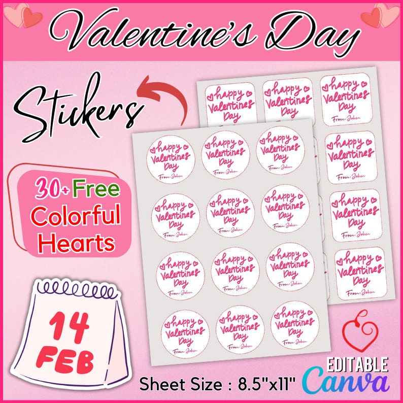 Valentine Day Stickers , Personalized Valentine's Stickers , Love ...