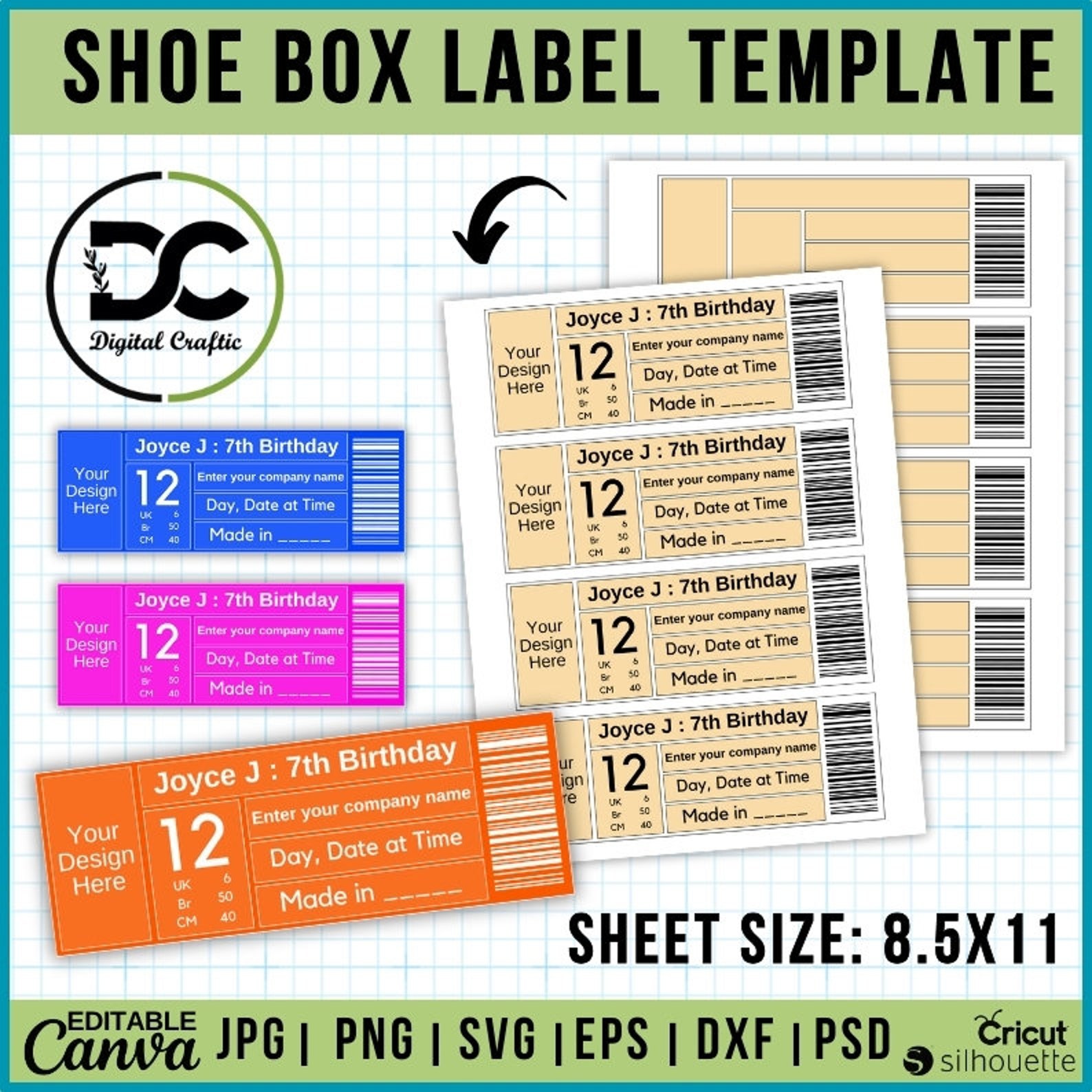 Shoe Box Label Templates , Shoe Box Front Labels , Party Favor Box ...