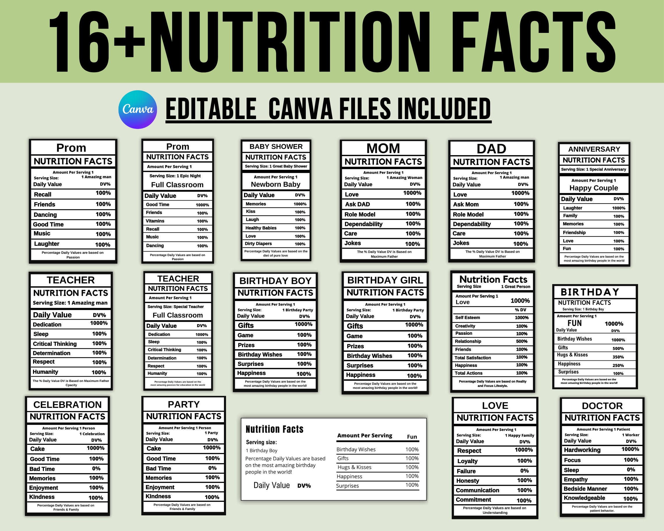 16 Nutrition Facts Template Bundle Nutrition Facts Labels - Etsy