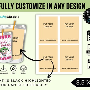Juice Pouch Template, Juice Bag Label, Editable Canva Juice Pouch SVG ...