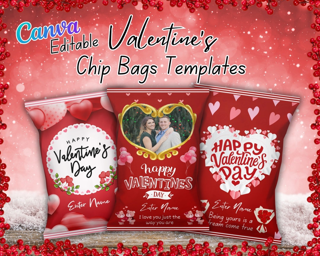 Valentine's Day Chip Bag Template , Valentine's Day Favor Bag ...