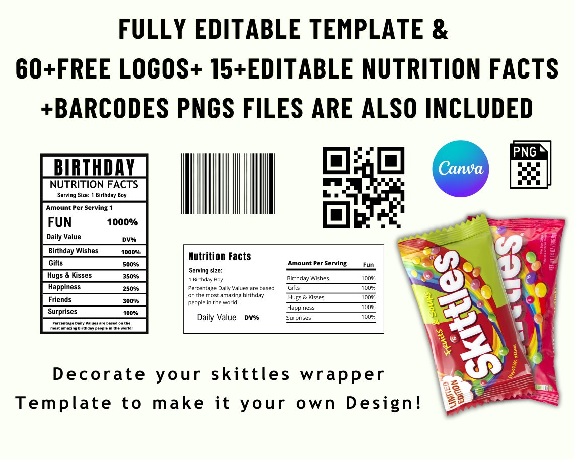 Skittles Wrapper Template Blank Skittles Candy Wrapper Label - Etsy