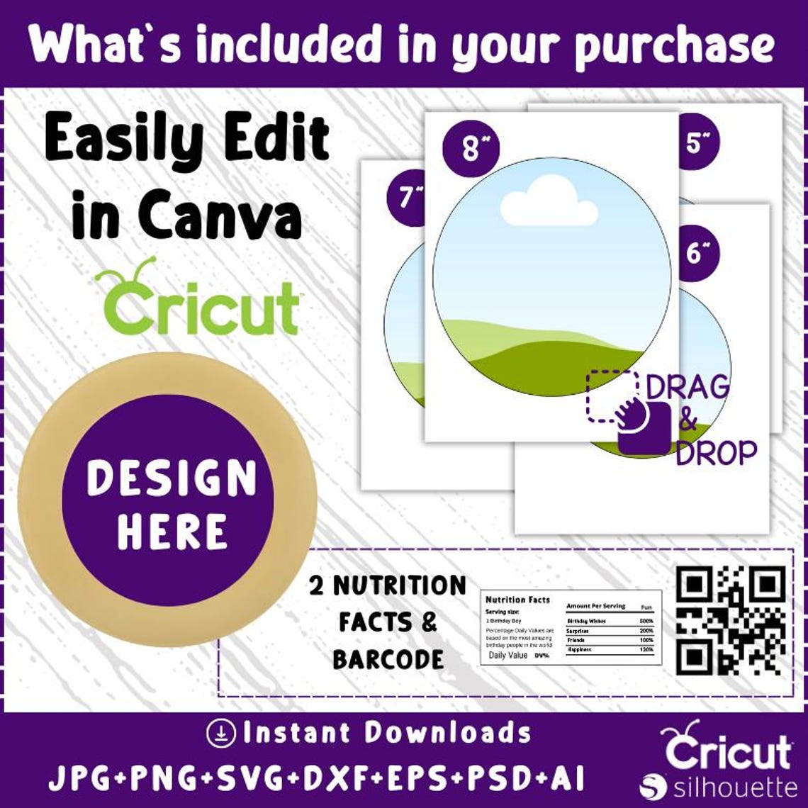 Plate Charger Template Bundle, 8" Circle, SVG, Canva (digital Download ...