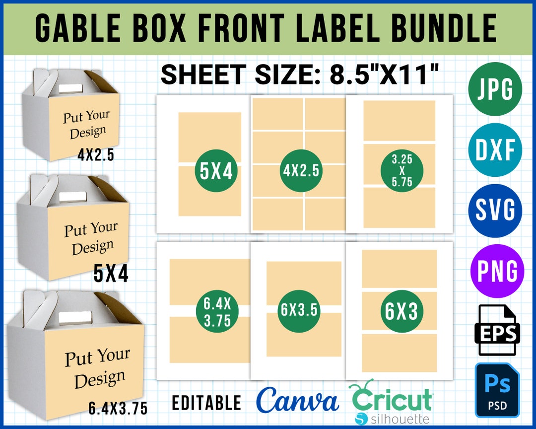 Gable Box Front Label Bundle Template, Gable Box Label, Printable Gable ...