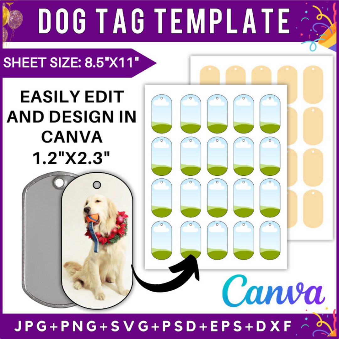Dog Tag Template, Bone Tag Template, Dog Tag Svg, Canva Frame Dog Tag ...