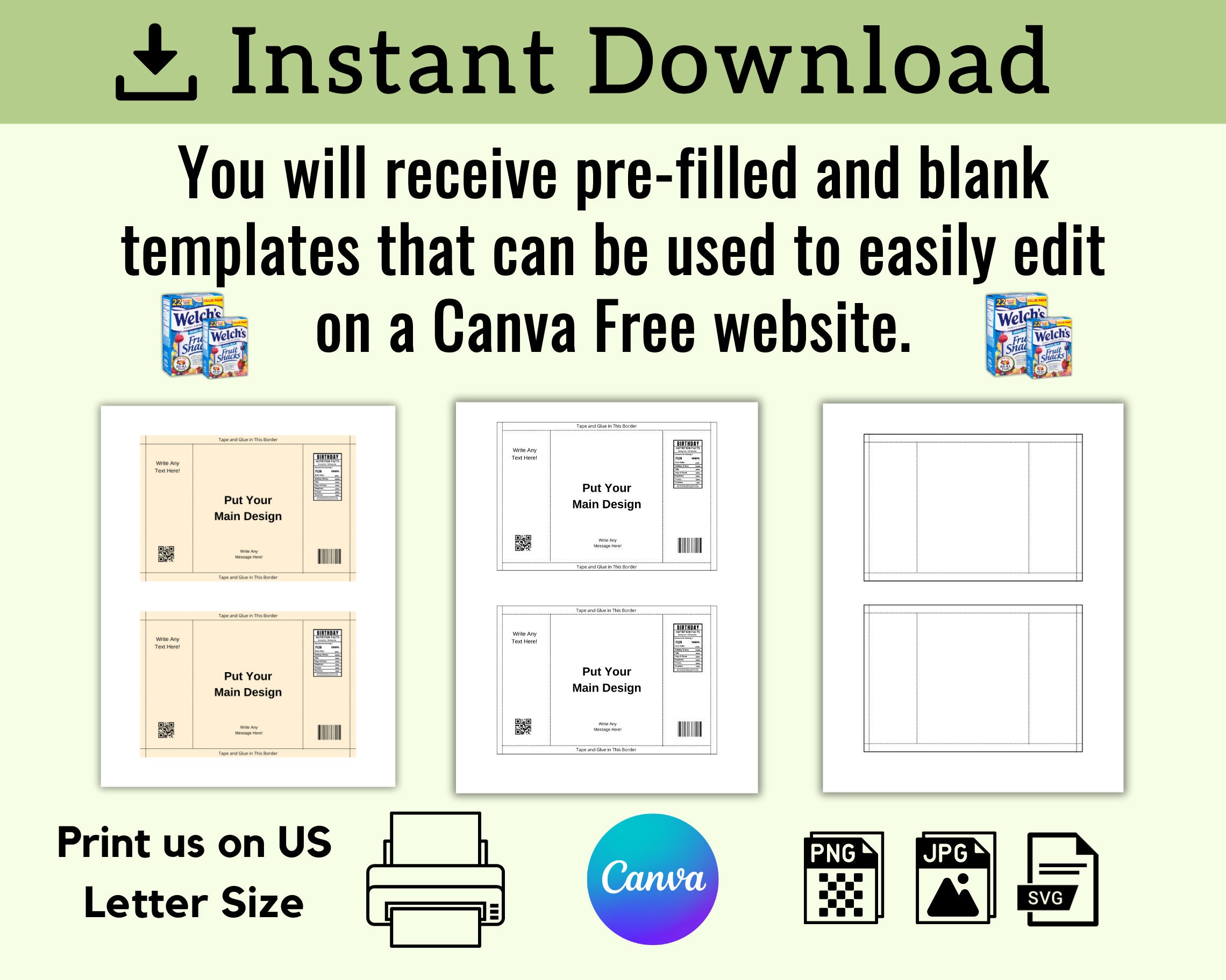 Editable Fruit Snack Wrapper Template | Canva, Party Favor Label ...