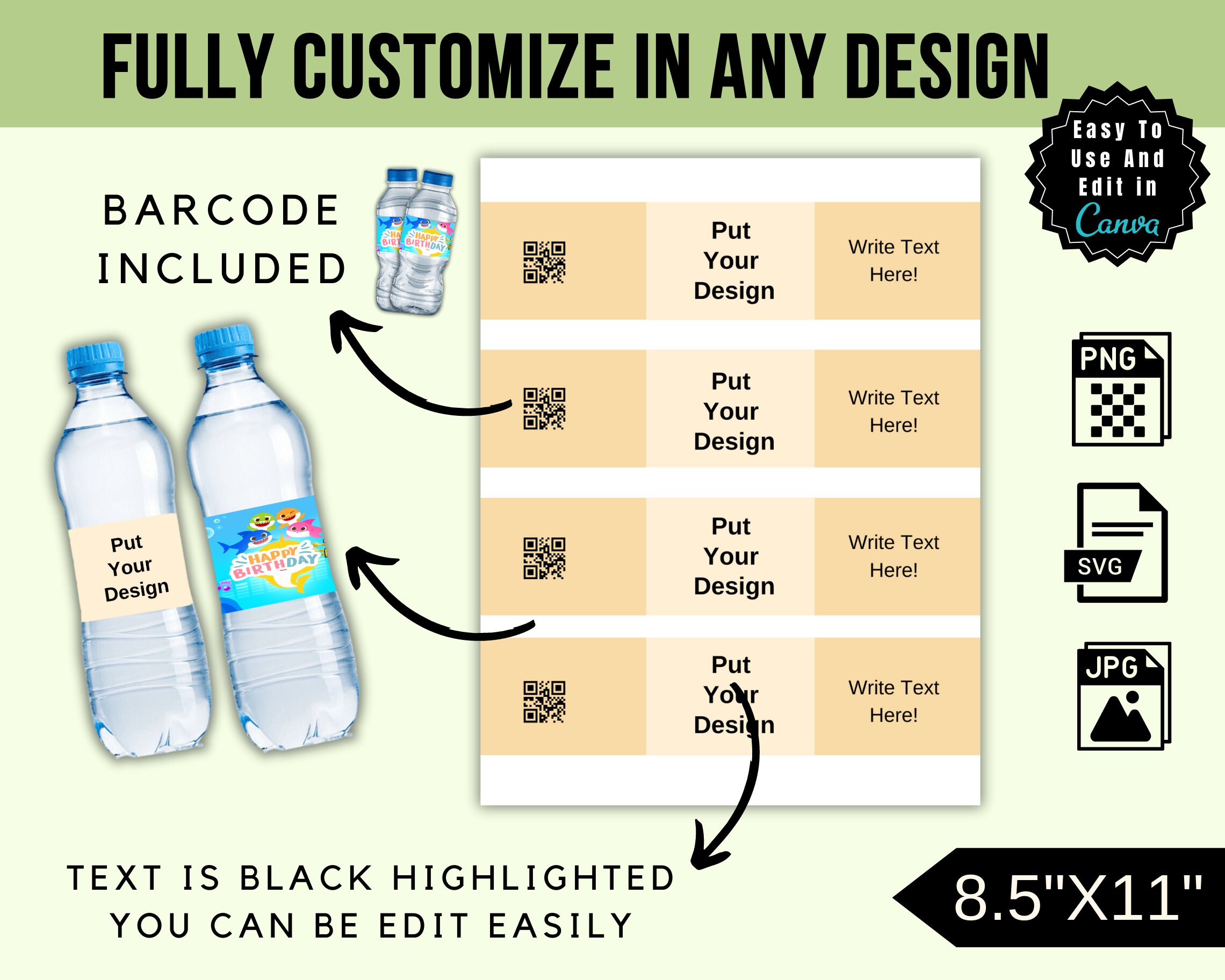Water Bottle Label Templates, Canva Editable Template, Blank Template ...