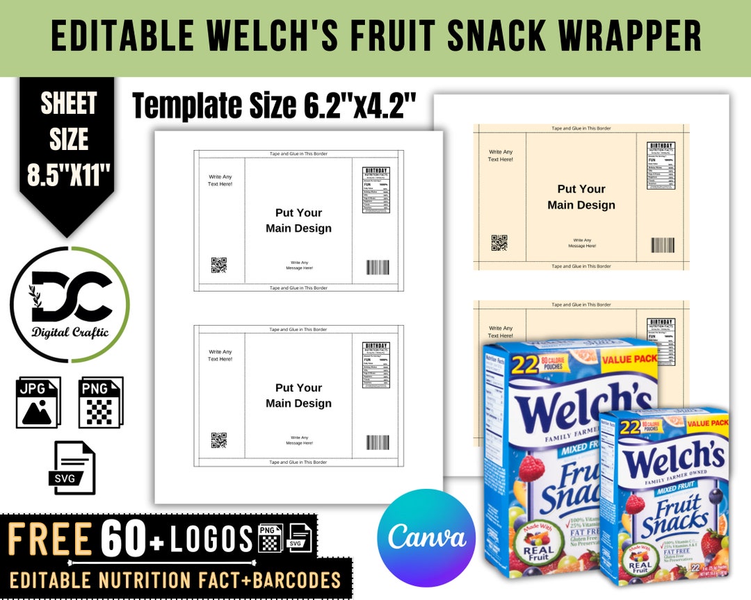 Welche Fruit Snack Template | Canva Editable Blank Fruit Snack Label ...