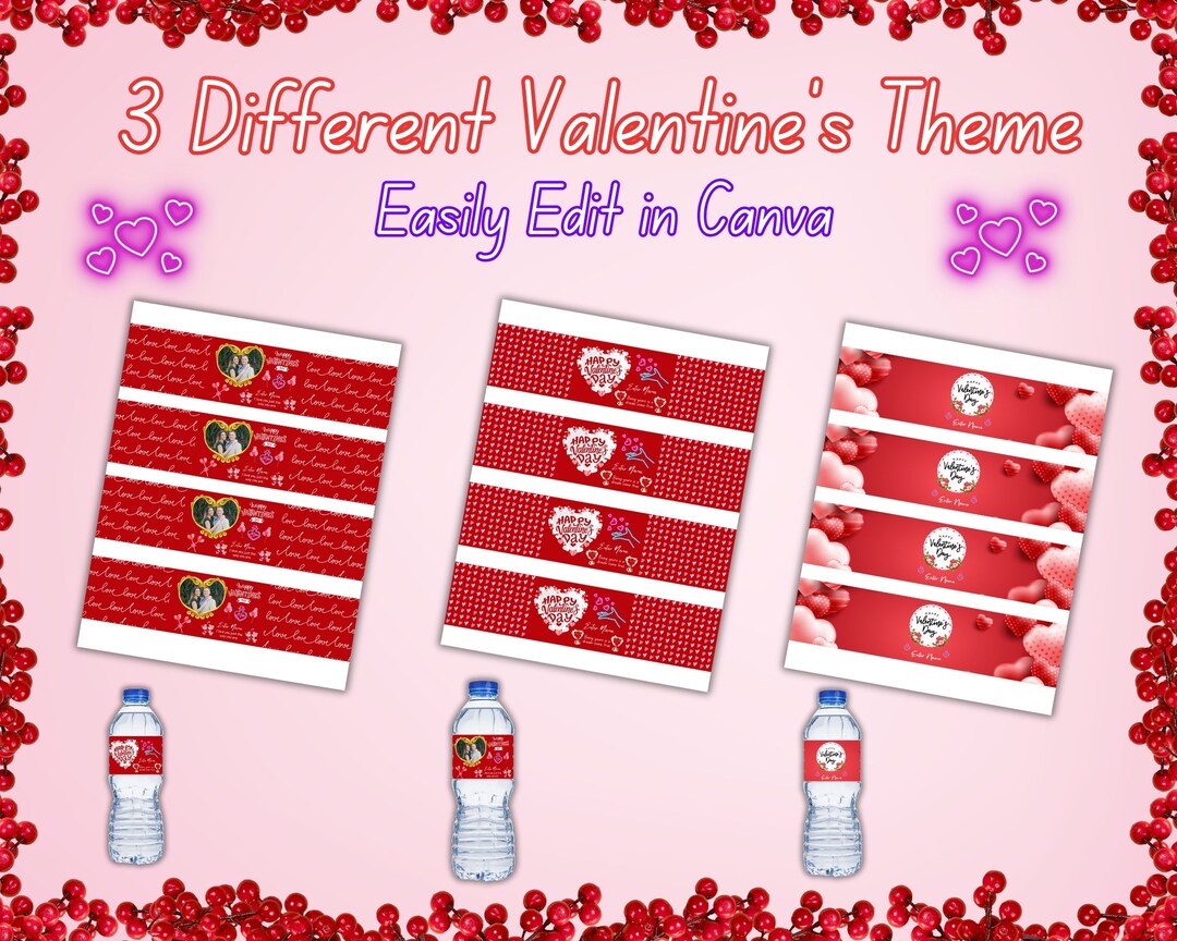 Valentine's Day Water Bottle Labels Template , Valentine's Day Favor ...