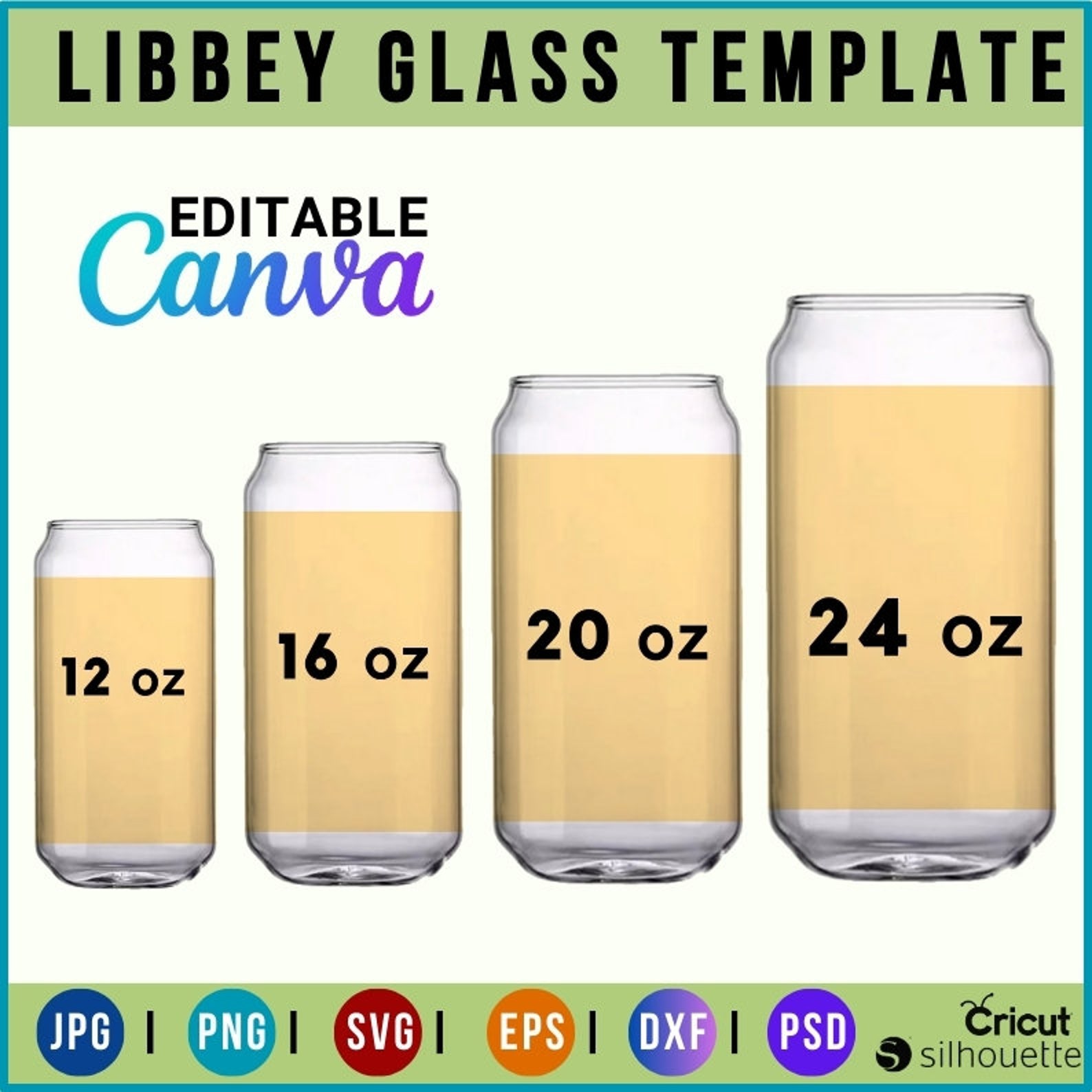 Libbey Can Glass Template Bundle , 12 Oz, 16 Oz, 20 Oz Libbey Glass ...