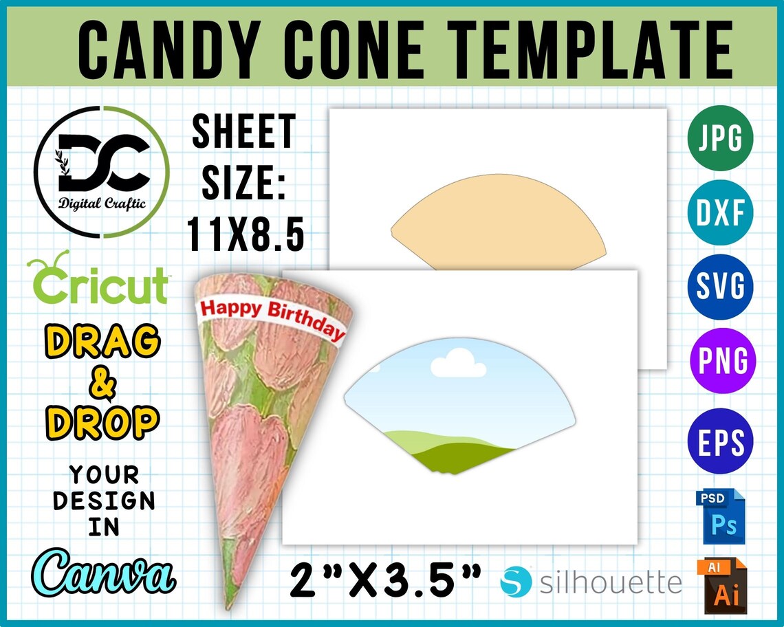 Candy Cone Template, Treat Cone Template, Ice Cream Cone Wrapper ...