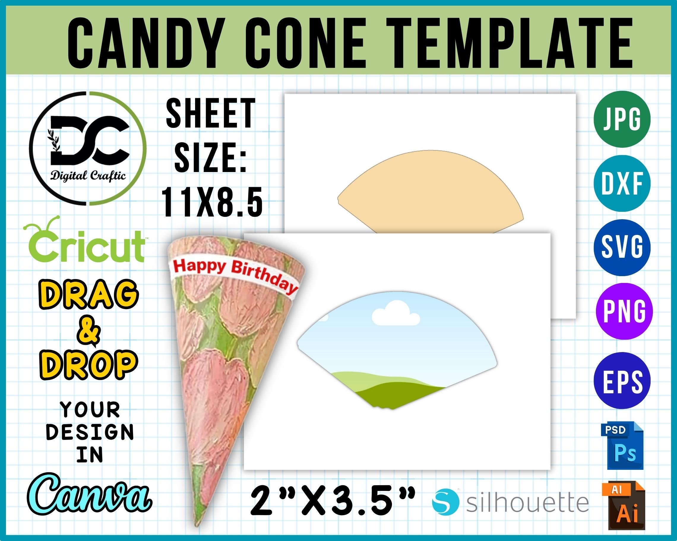 Candy Cone Template, Treat Cone Template, Ice Cream Cone Wrapper Template, Sugar Cone Wrap,candy ...