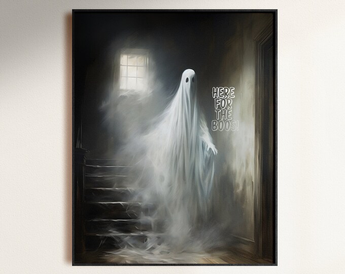 Ghost Folding Laundry Halloween Decor, Digital Art Poster Print, Spooky ...