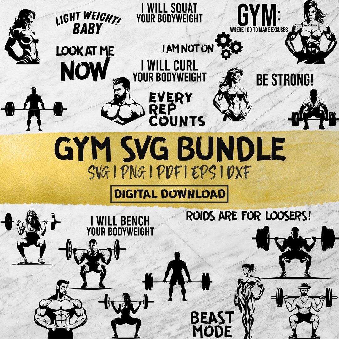 Gym SVG Bundle | 25 Weight Lifting Svgs | Gym Workout Silhouette ...