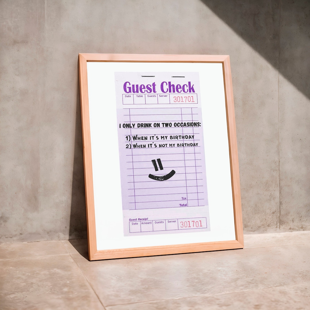 Guest Check Wall Art | Guest Check Poster | Guest Check Print | Trendy ...