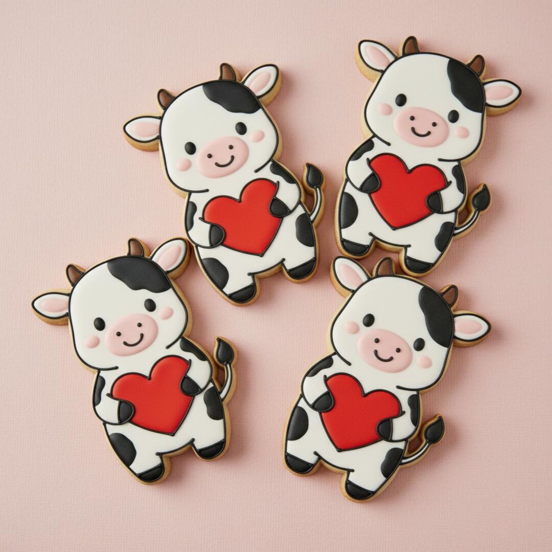 Valentine Cute Cow Cookie Cutter With Heart, Valentine Cow Cookie for ...