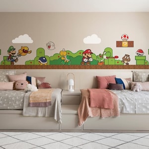 Super Mario Wall Decal Nintendo Wall Mural for Children Room Kids Room ...