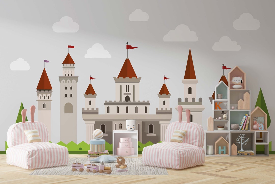 Peel and Stick Mid Century Castle Wall Decal for Kindergarten Wall ...