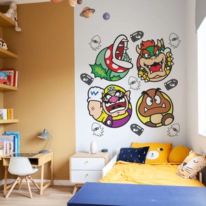 Super Mario Wall Decal King Koopa Wall Sticker Piranha Plant Wallpaper ...