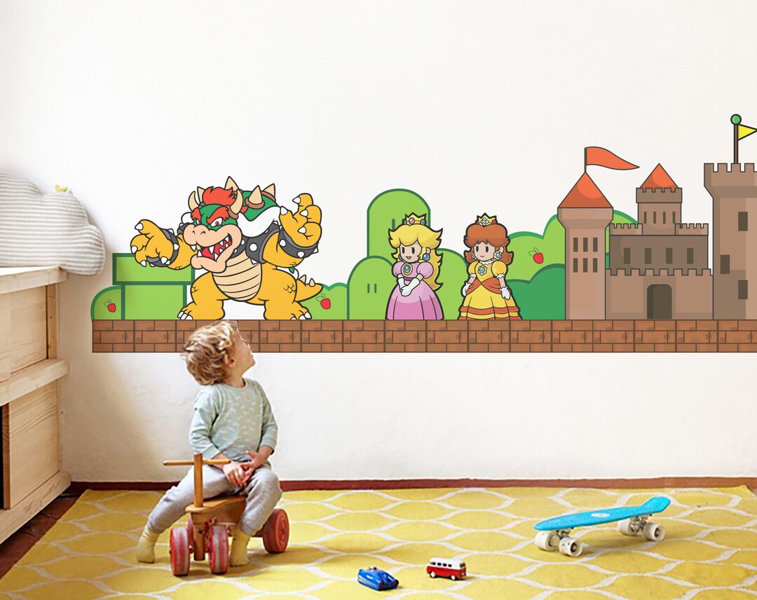 Super Mario Wall Art King Koopa Wall Decal Princess Peach Wallpaper ...
