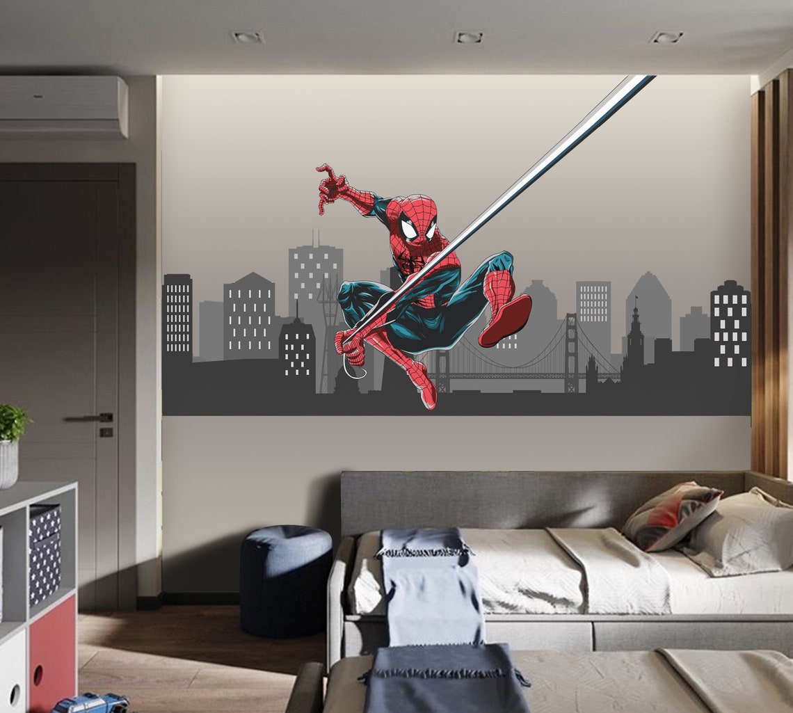 Spiderman Wall Decal New York Wallpaper Marvel Wall Mural for - Etsy