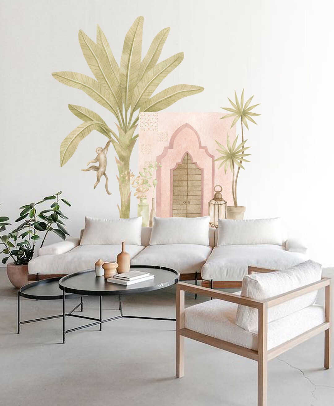Moroccan Art Wall Decal Palms Tree Wall Art Morocco Wall Sticker Monkey ...