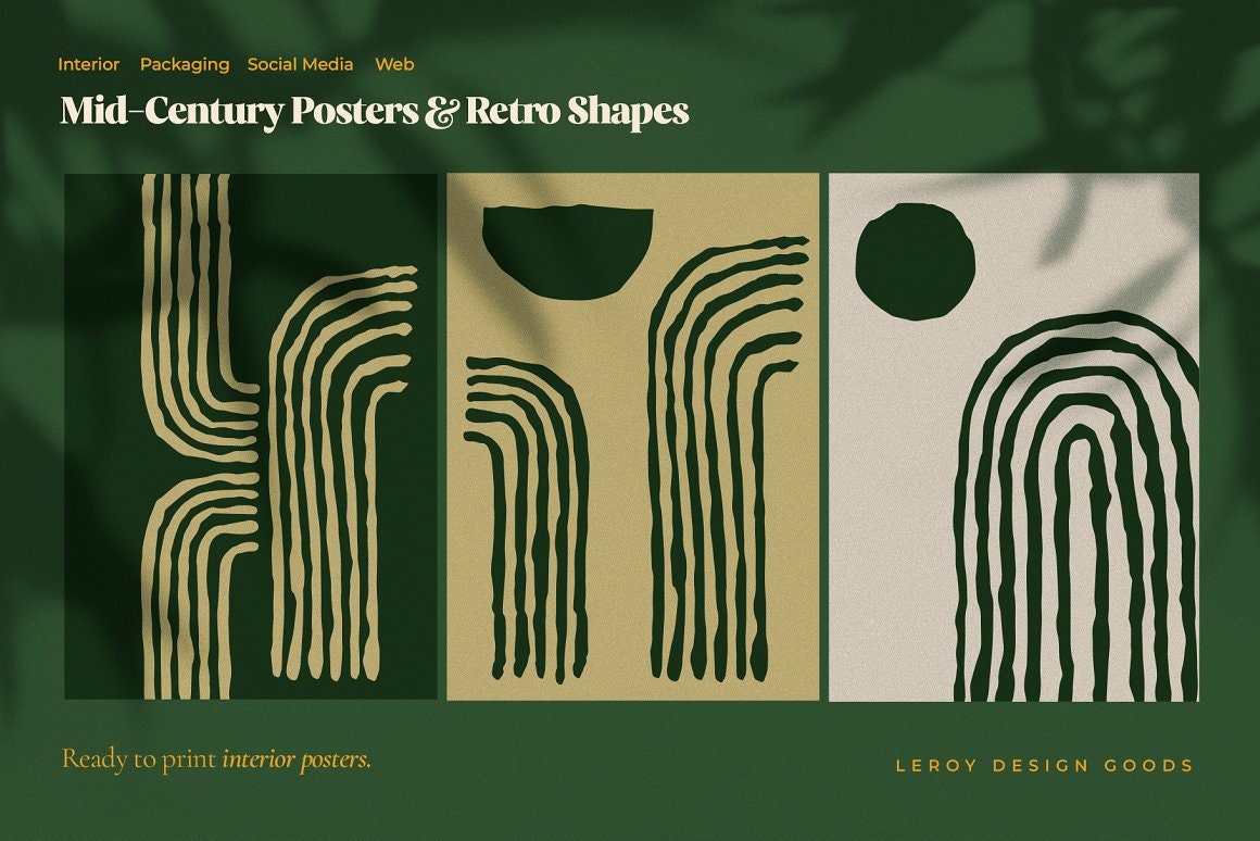 Mid-century Posters & Retro Shapes 2- Geometric Shapes Poster, Minimal ...