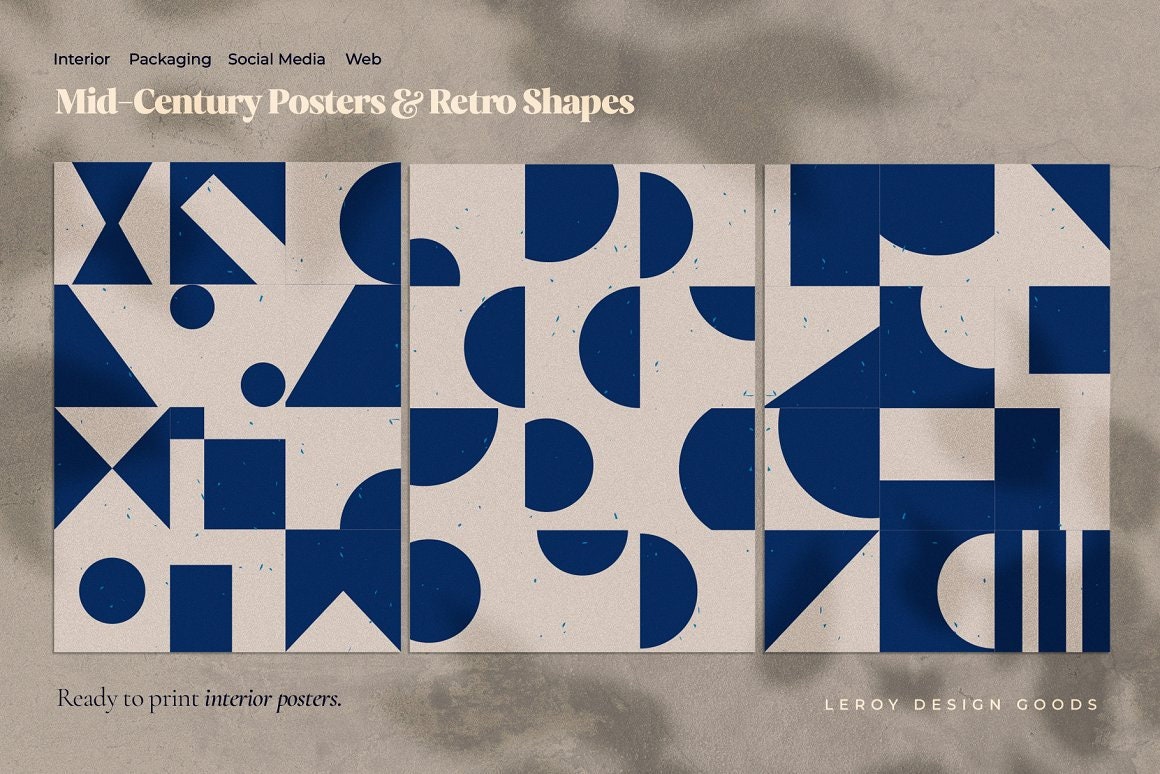 Mid-century Posters & Retro Shapes 2- Geometric Shapes Poster, Minimal ...