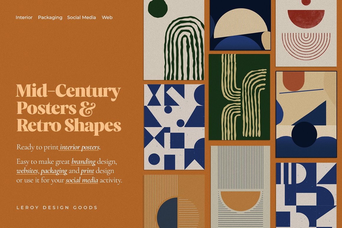 Mid-century Posters & Retro Shapes 2- Geometric Shapes Poster, Minimal ...