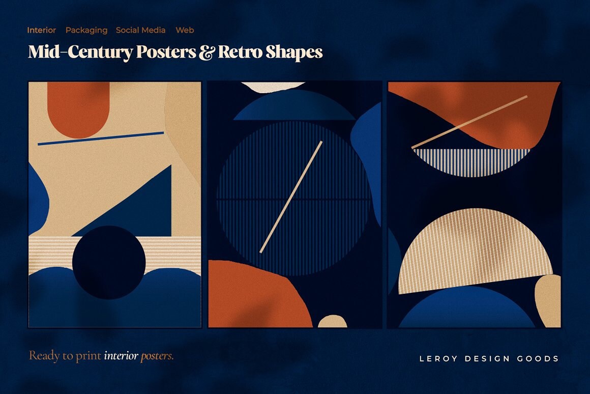 Mid-century Posters & Retro Shapes 2- Geometric Shapes Poster, Minimal ...