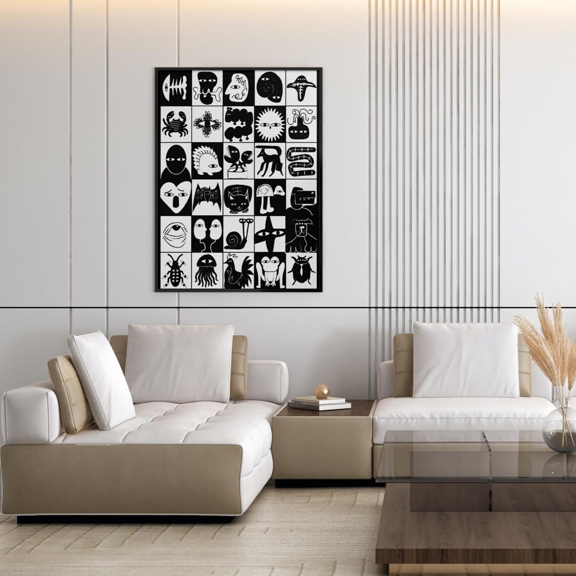 Minimalist Black and White, Bold Pictogram-style Illustration 16x20 ...