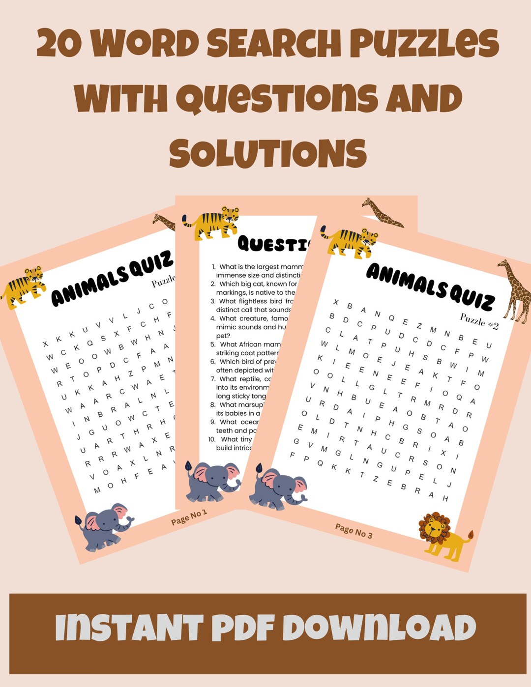 Wildlife Word Search Printable Animal-themed Puzzle - Etsy