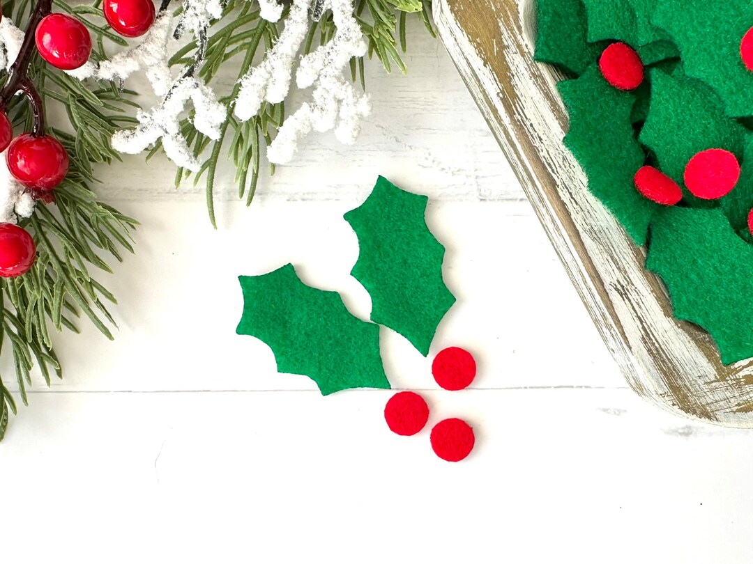 Felt Holly Leaves & Berries Cut Outs | Pre-cut + Ready to Use Felt ...