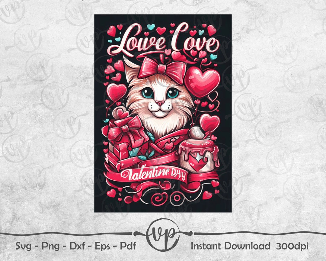 Cat Valentine Svg Valentine's Day Svg Meowy Svg Cat - Etsy