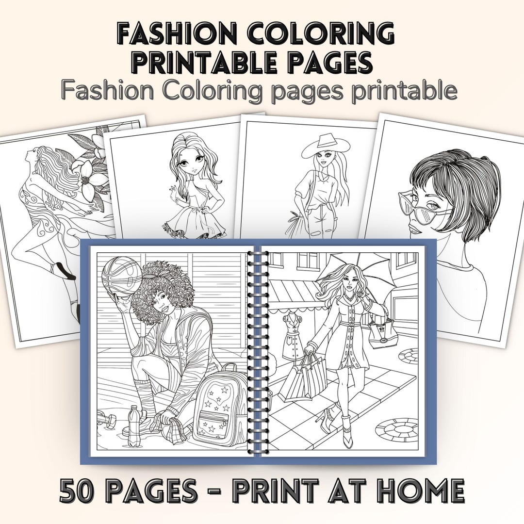50 Fashion Coloring Pages Printable | Girls Fashion Coloring Book for ...