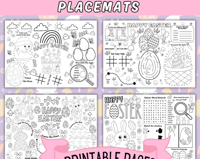 4 Easter Activity Placemats Printable for Kids,easter Coloring Placemat ...