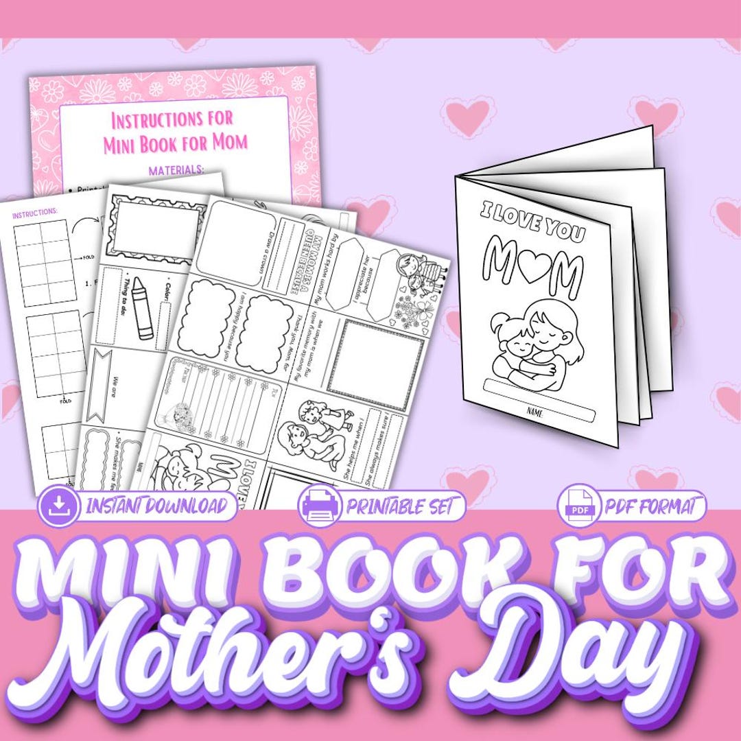 Mothers Day Mini Book Printable , Foldable Coloring Booklet , Kids ...
