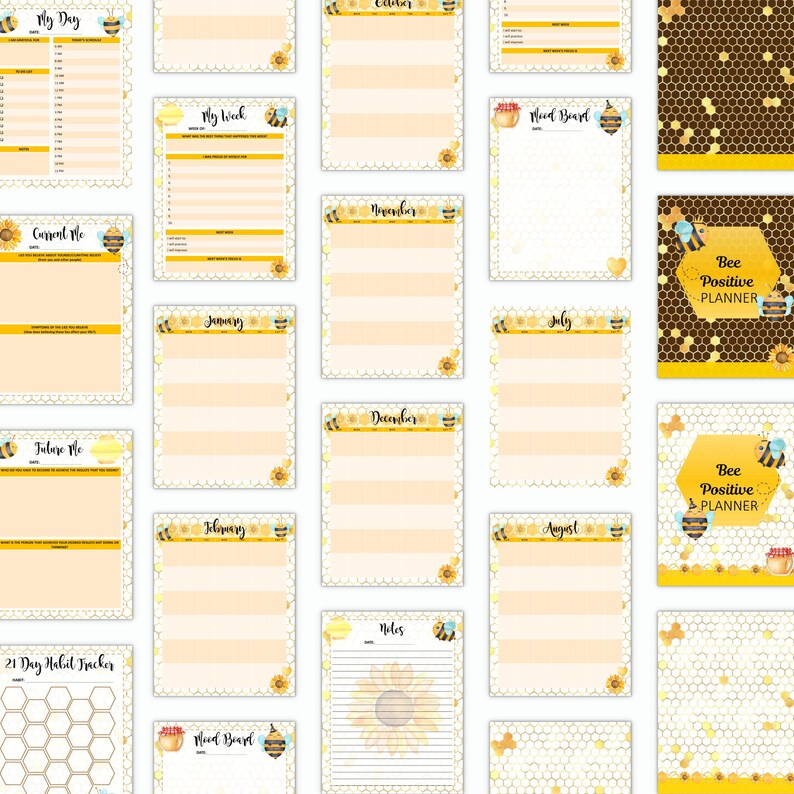 Bee Positive Printable Planner | 24 Page Personal Planner Bundle ...