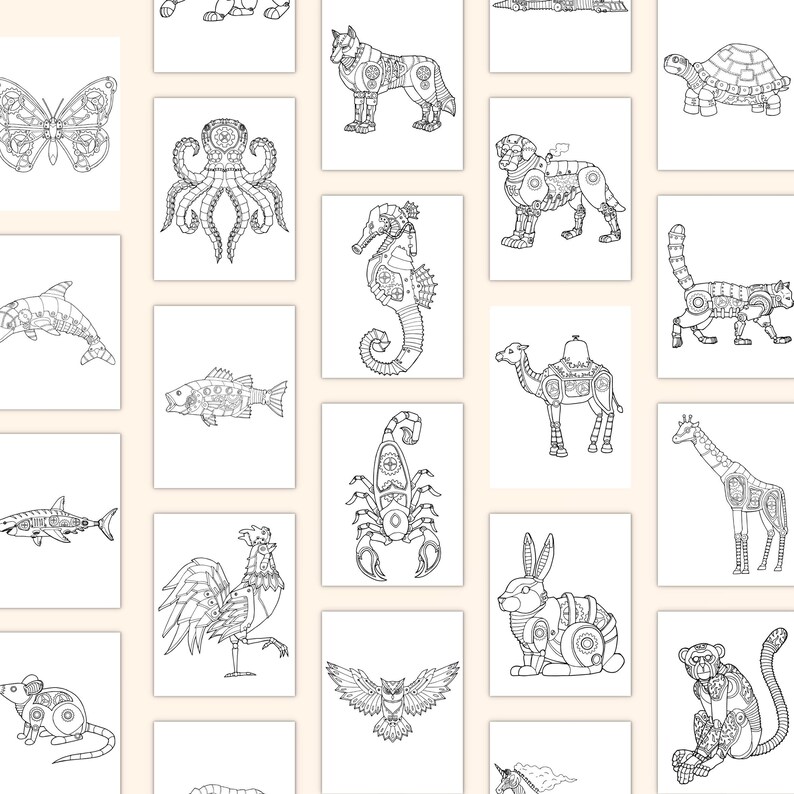 30 Steampunk Animal Coloring Pages | Printable Steampunk Animals PDF ...