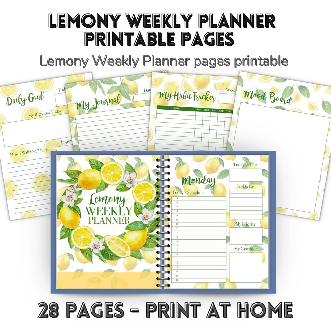 Lemon Weekly Planner Printable | 28 Pages Weekly Goal Planner | Daily ...