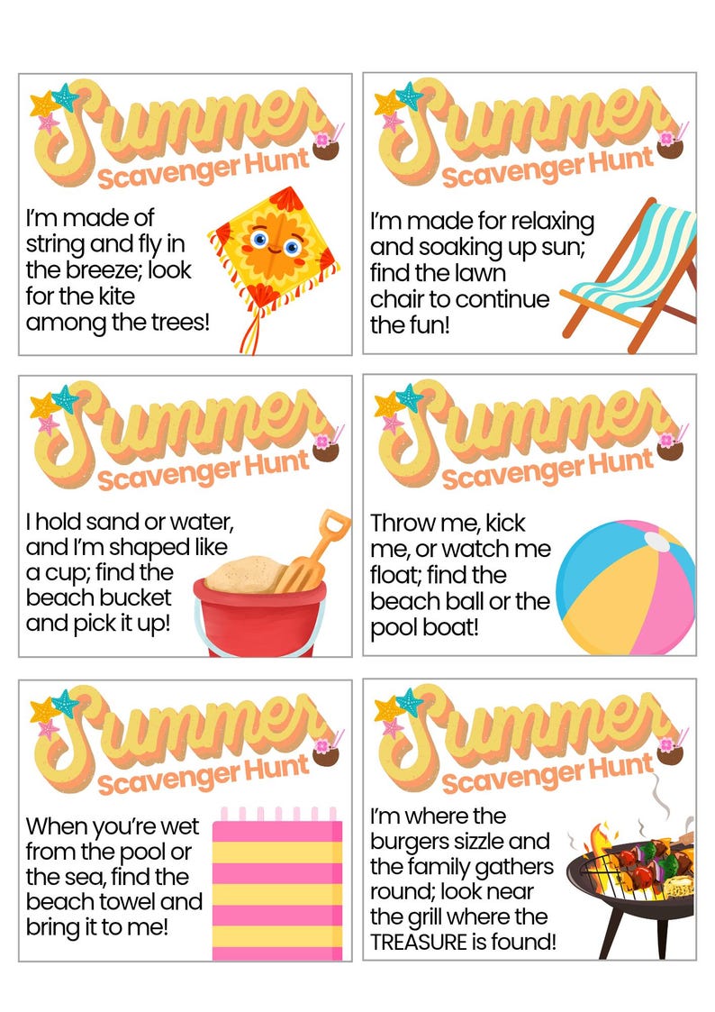 Outdoor Summer Scavenger Hunt Printable , Game for Kids Beach Treasure ...