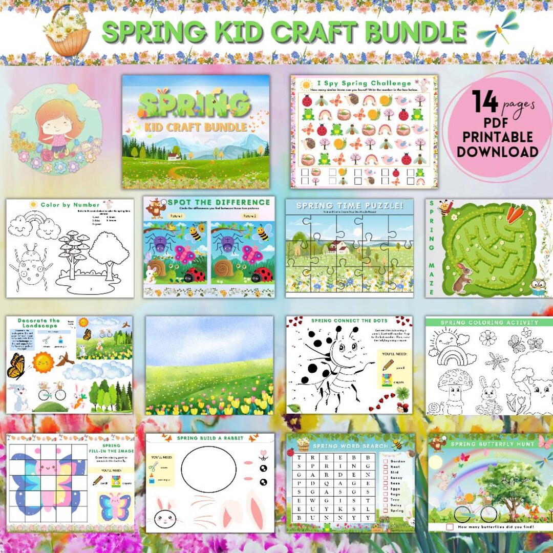 Spring Kids Activity Bundle Printable , PDF 14 Pages Spring Worksheets ...