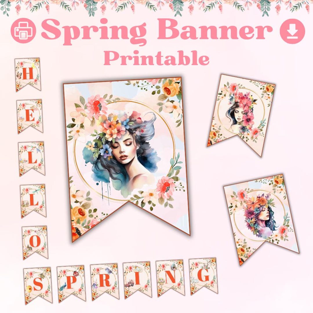 Hello Spring Banner Printable Pink Floral Banner,boho Chic Party Decor ...