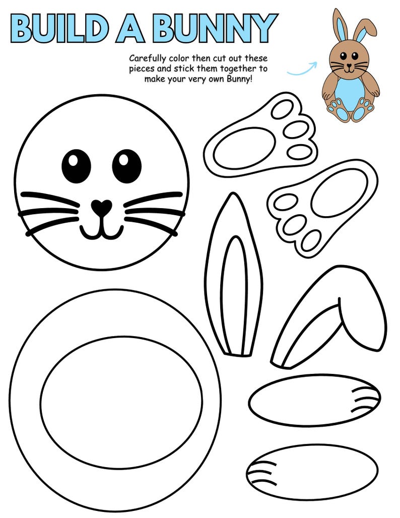 Build a Bunny Kids Craft Printable , Easter Bunny Cut and Paste ...
