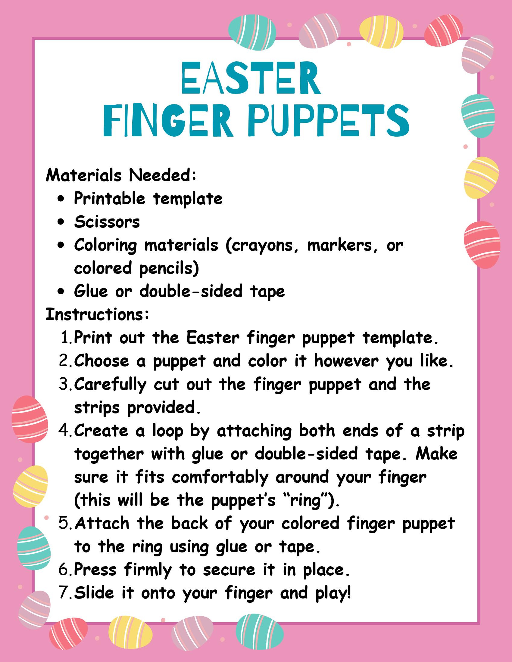 Easter Finger Puppets Printable, Kids Easter Craft Activity, Bunny ...