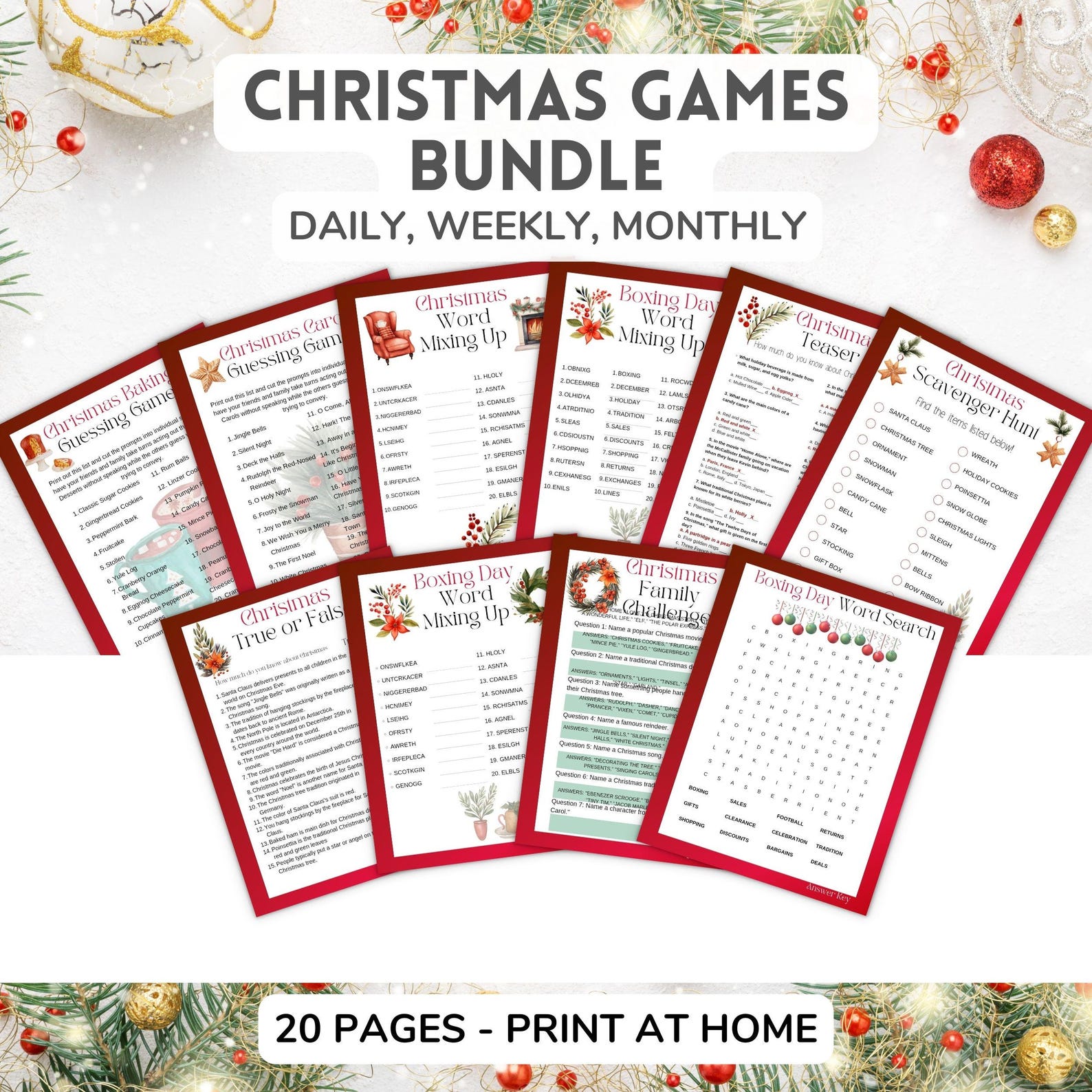 20 Printable Christmas Games Bundle, Printable Christmas Game ...
