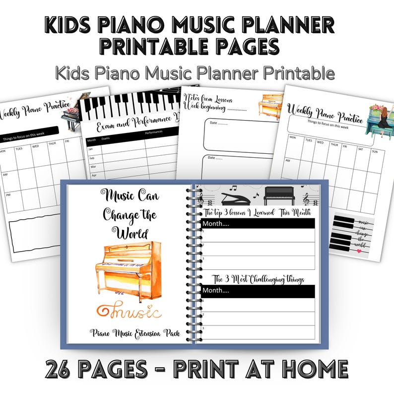 Kids Piano Practice Planner Printable PDF – 26 Page Music Lesson ...