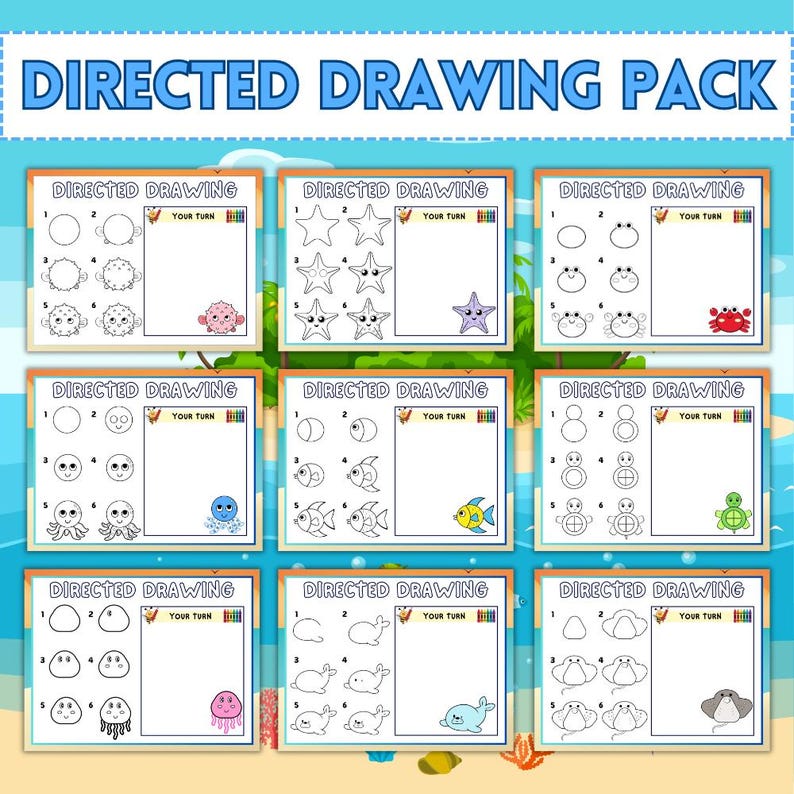 Ocean Animals Directed Drawing Printable , Kids Art Activities , Ocean ...