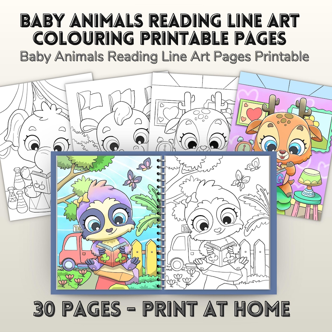 Baby Animals Reading Coloring Pages Printable, Kids Coloring Book PDF ...